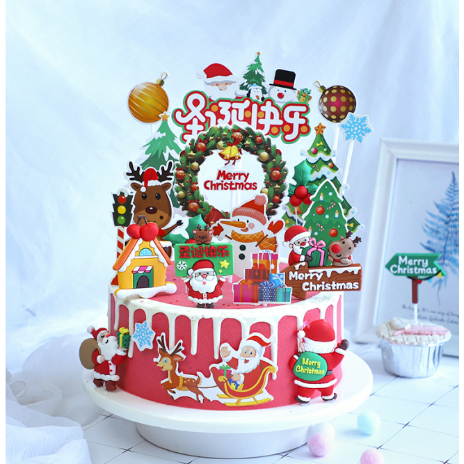 Merry Christmas theme cake topper Snowman Santa Claus cake decoration ...
