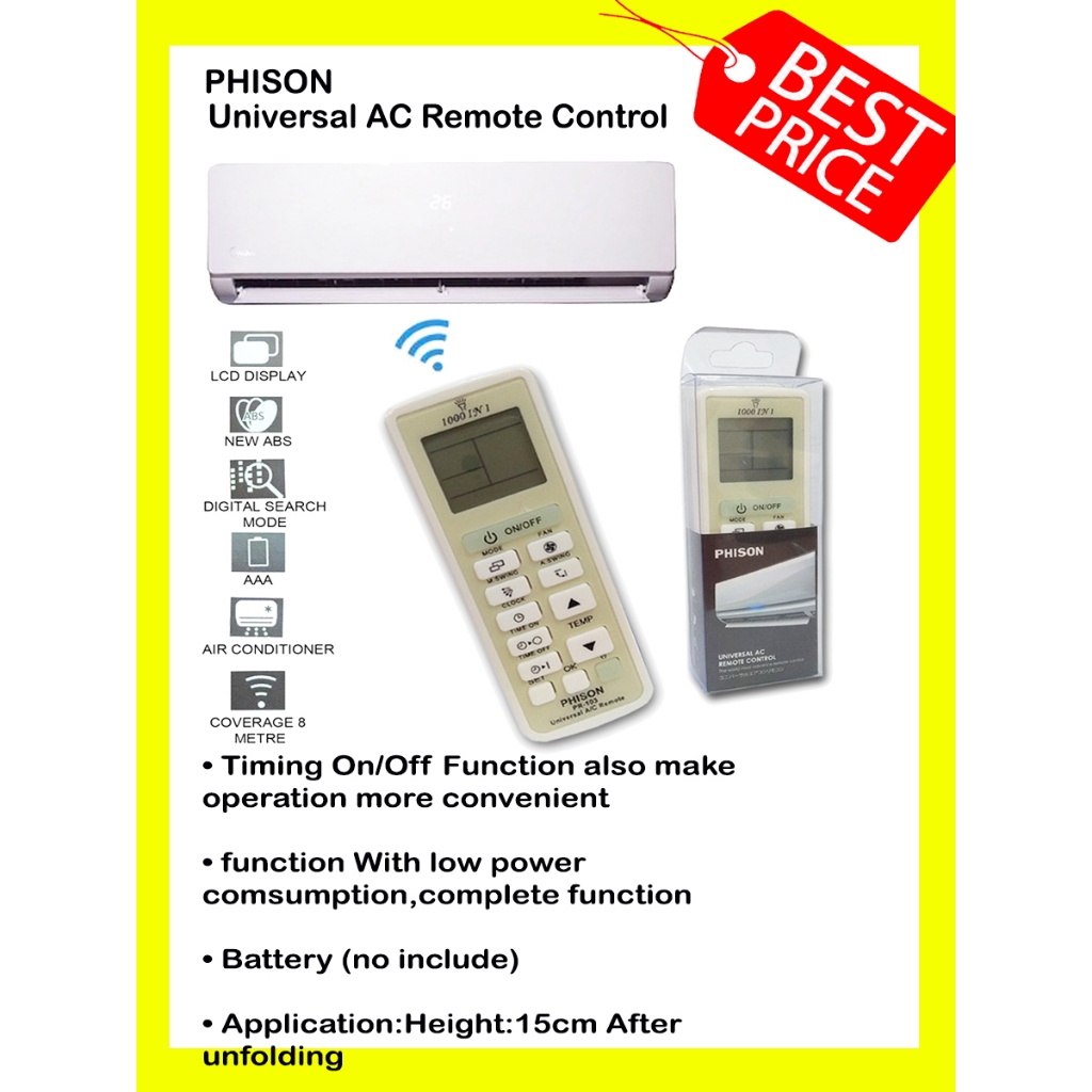 Phison 1000 In 1 Universal Aircond Remote Control (PR-103) - 100% ...