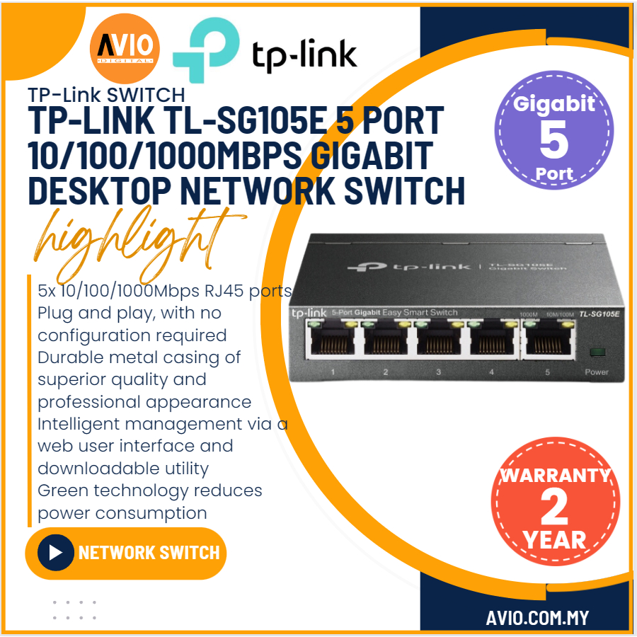 TP-LINK 5 Port Ports Gigabit RJ45 Ethernet LAN Network Switch Green ...