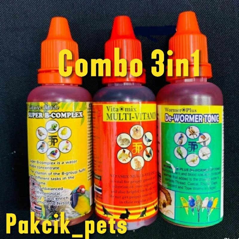 Paket combo 3in1 super B-complex&multivitamin&De-wormer (vitamin burung ...