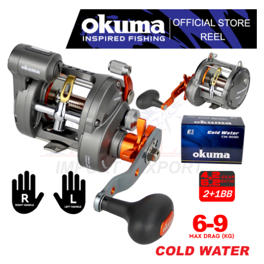 (6kg-9kg Max Drag) Okuma Cold Water Wire Line Counter Trolling Fishing ...