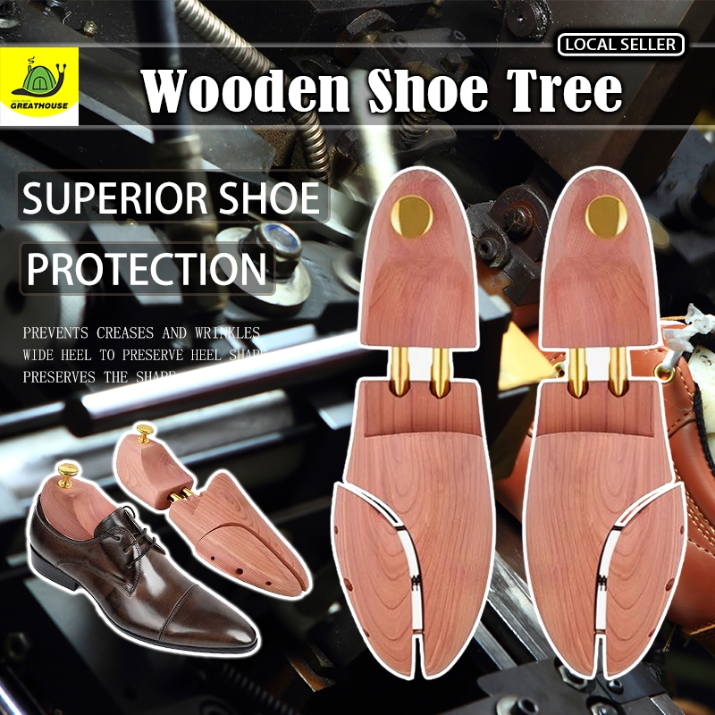1 Pair Premium Wooden Shoe Tree Shaper Twin Tube Adjustable Pine Wood ...