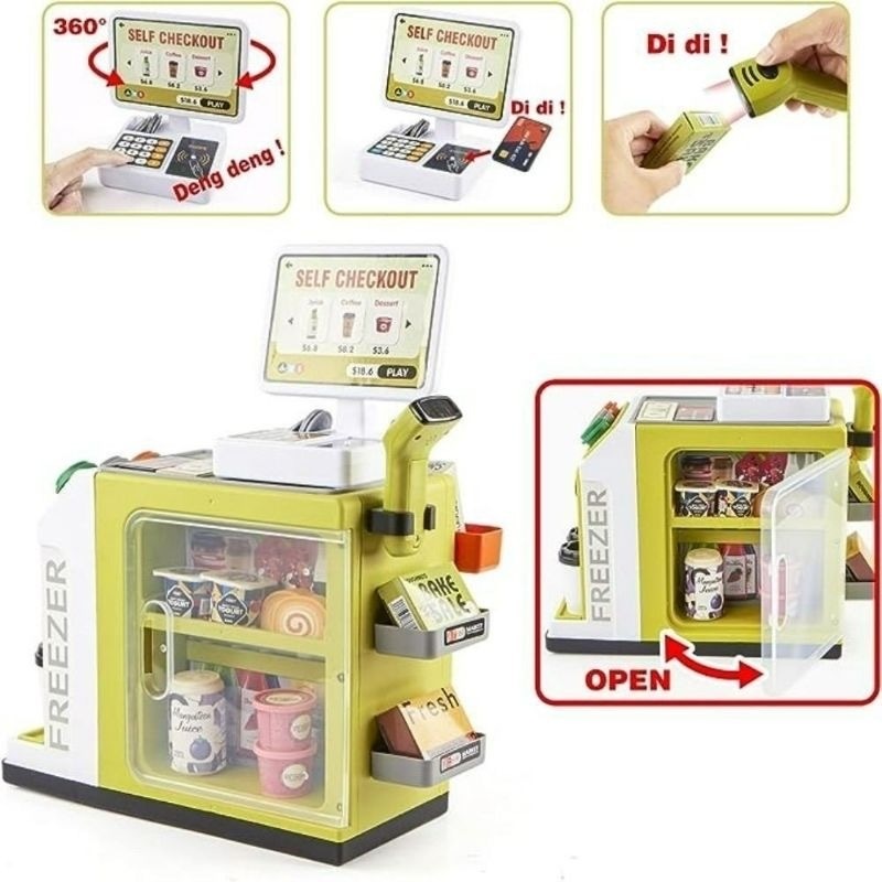 46pcs Cash Register Toys Cashier Playset for Kids Self-Checkout Pretend ...