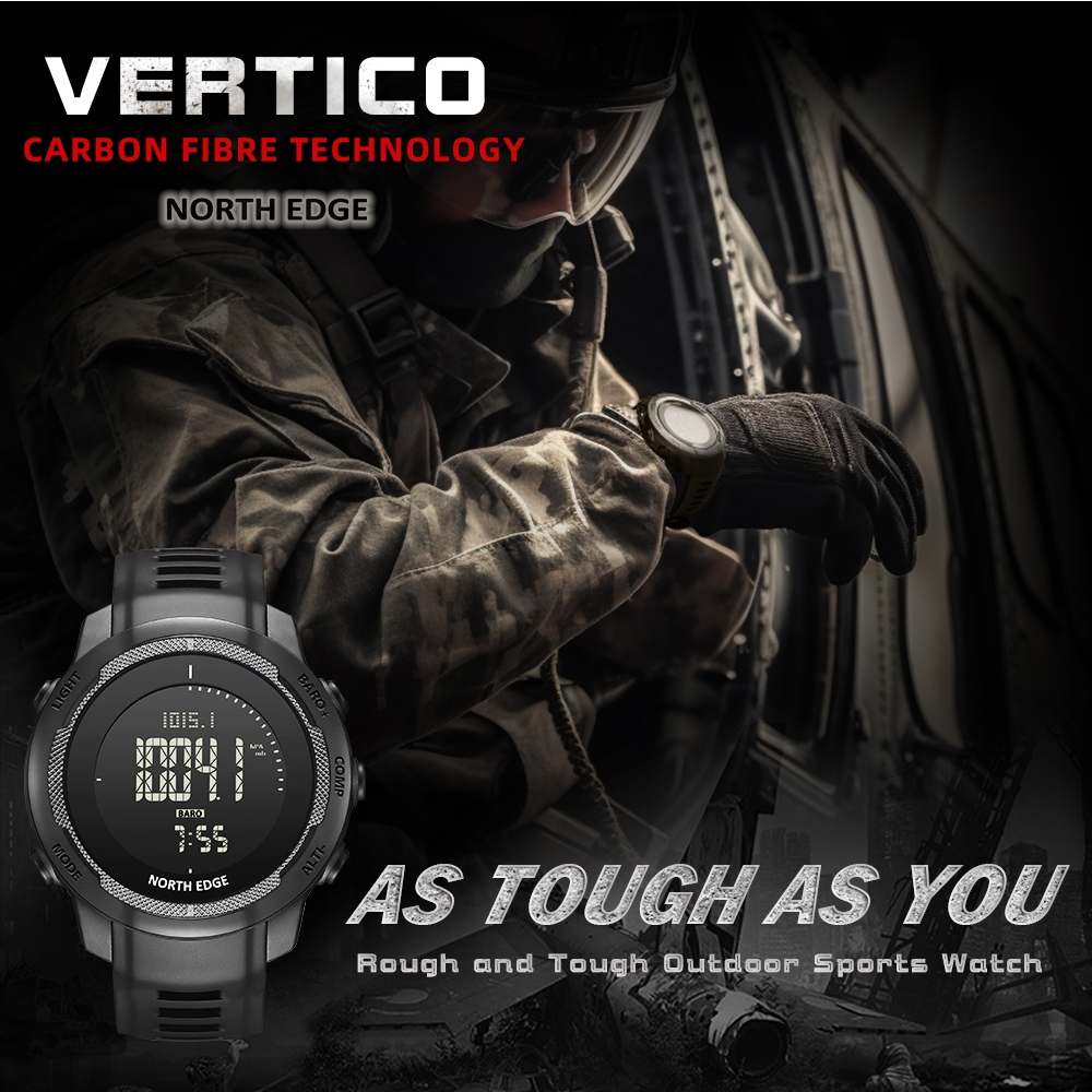 NORTH EDGE VERTICO Men's Digital Watch Carbon Fiber Case For Man Sports ...