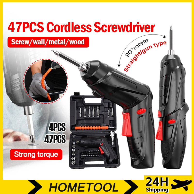 47PCS 3.6V Cordless Electric Screwdriver Drill Rechargeable Cordless ...