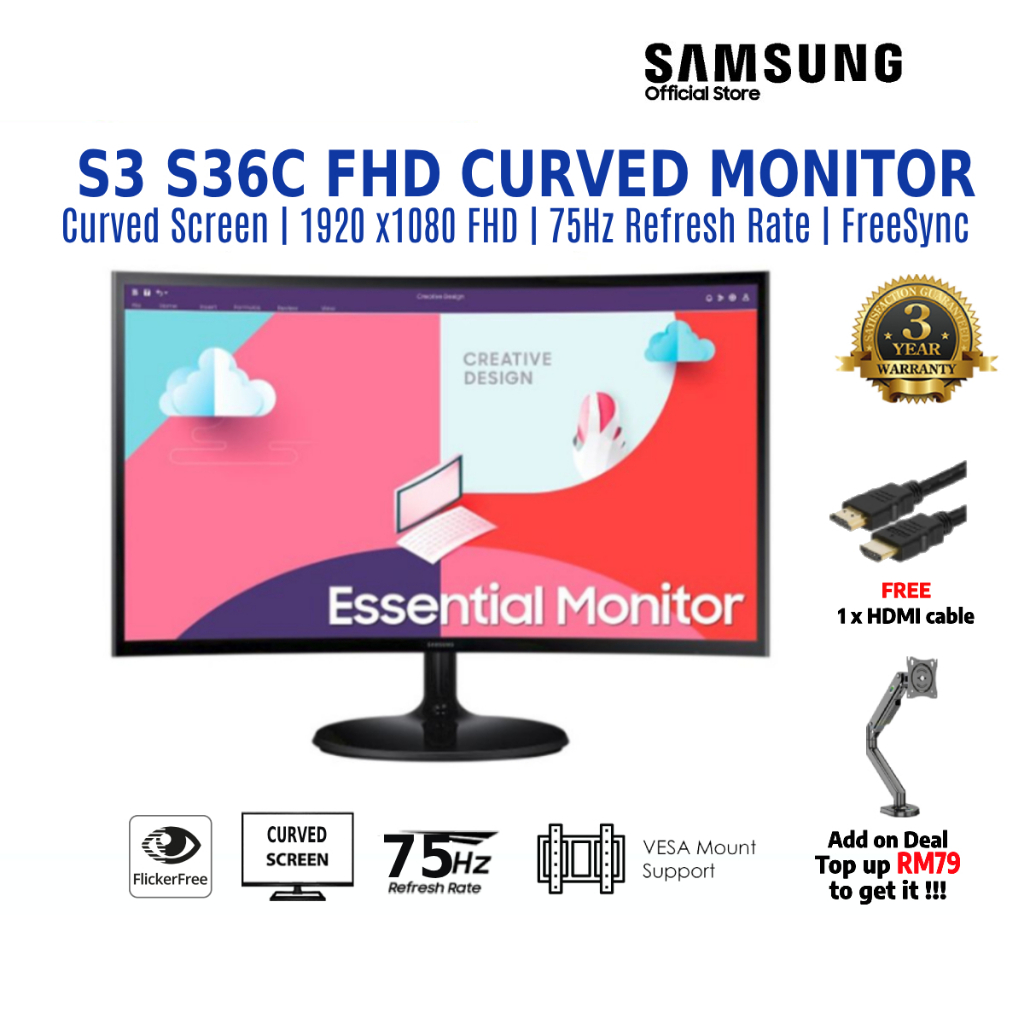 SAMSUNG S3 S36C Curved Monitor (24" & 27") LS24C360EAEXXS ...