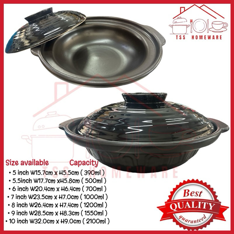 JAPANESE STYLE BLACK CLAY POT WITH COVER / JAPANESE CLAYPOT | Shopee ...