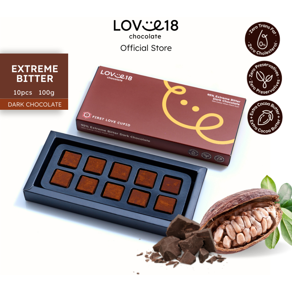 Love18Chocolate 95% Extreme Bitter Dark Chocolate (100g, 10pcs ...