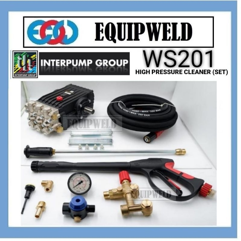 INTERPUMP WS201 HIGH PRESSURE CLEANER WASHER SET WITH GUN + LANCE + 10M HIGH PRESSURE HOSE (MADE ...
