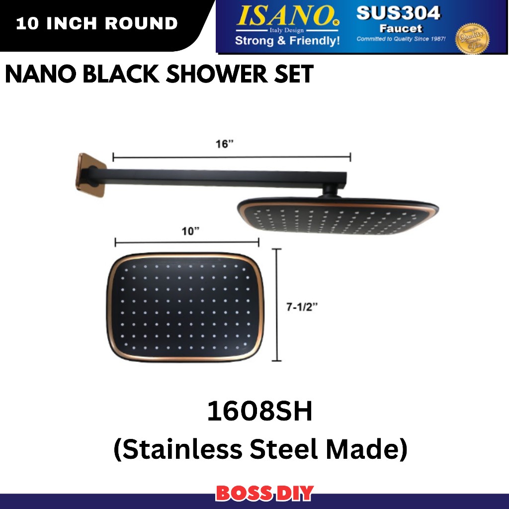 ISANO Nano Black Rain Shower Head Round Square 1601SH /1602SH /1603SH ...