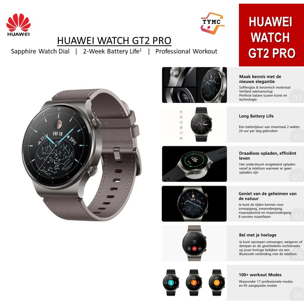 [ORIGINAL] HUAWEI WATCH GT2 PRO Grey Leather (46.7mm) FOC Black Rubber ...