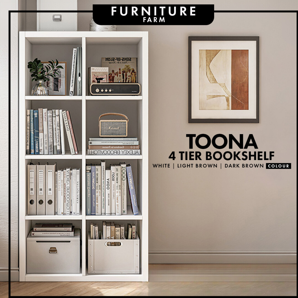 Furniture Farm: Toona 4 Tier Bookshelf /Buku Rak Shelves Bookcase Rak Buku 8 Tingkat | Shopee ...