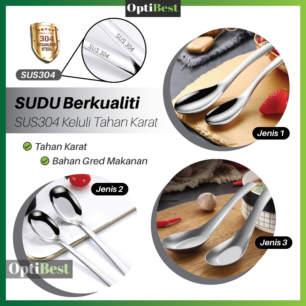 OPTIBEST Sudu Stainless Steel set sudu garfu sudu tebal sudu besar sudu ...