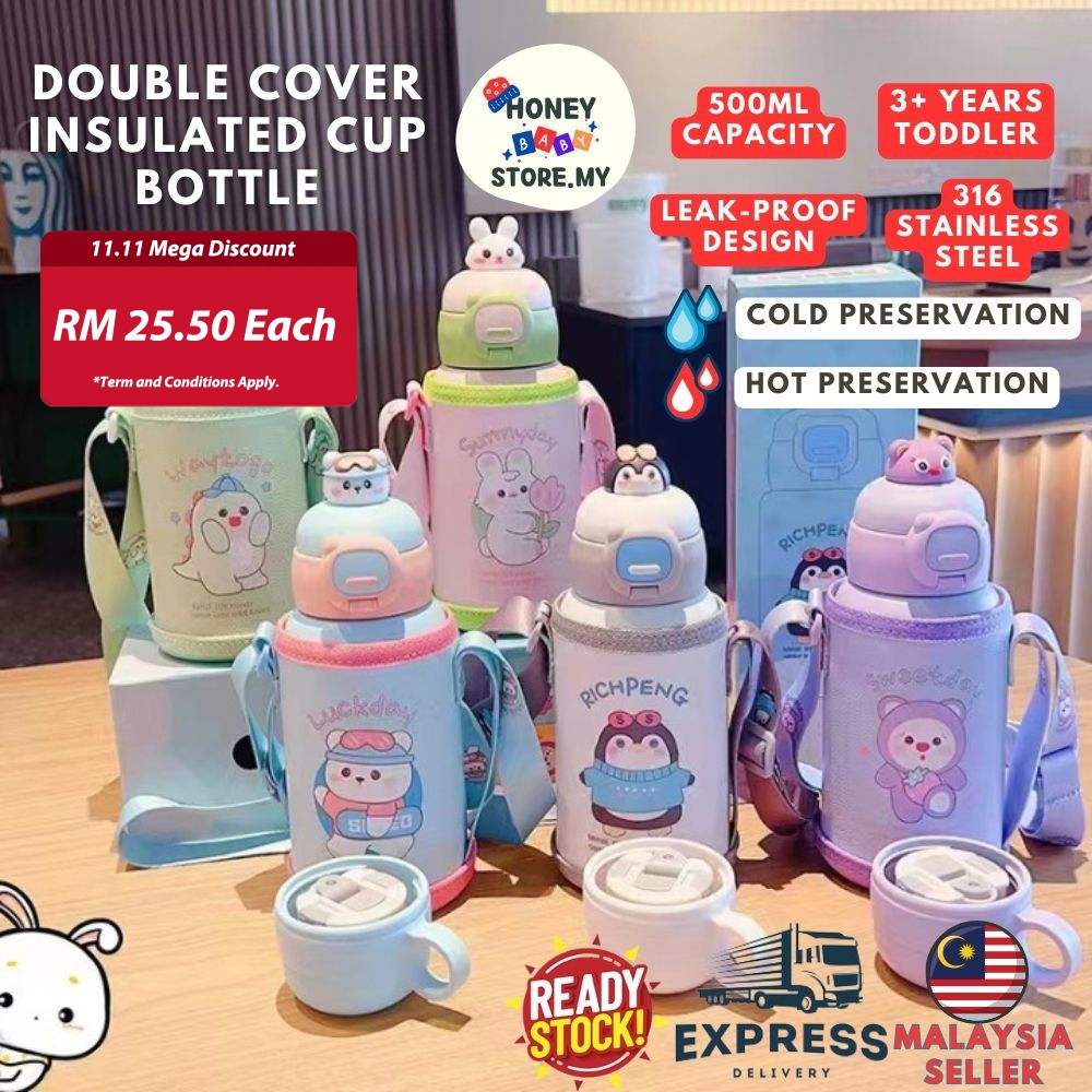 2 in 1 Kid Stainless Steel 316 Bottle Thermal 500ml Bottle Thermos ...