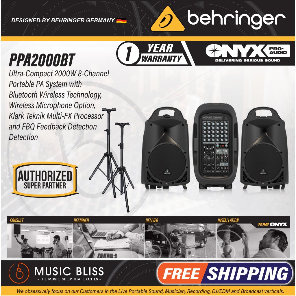 Behringer Europort PPA2000BT Portable PA System Set with FREE Speaker ...
