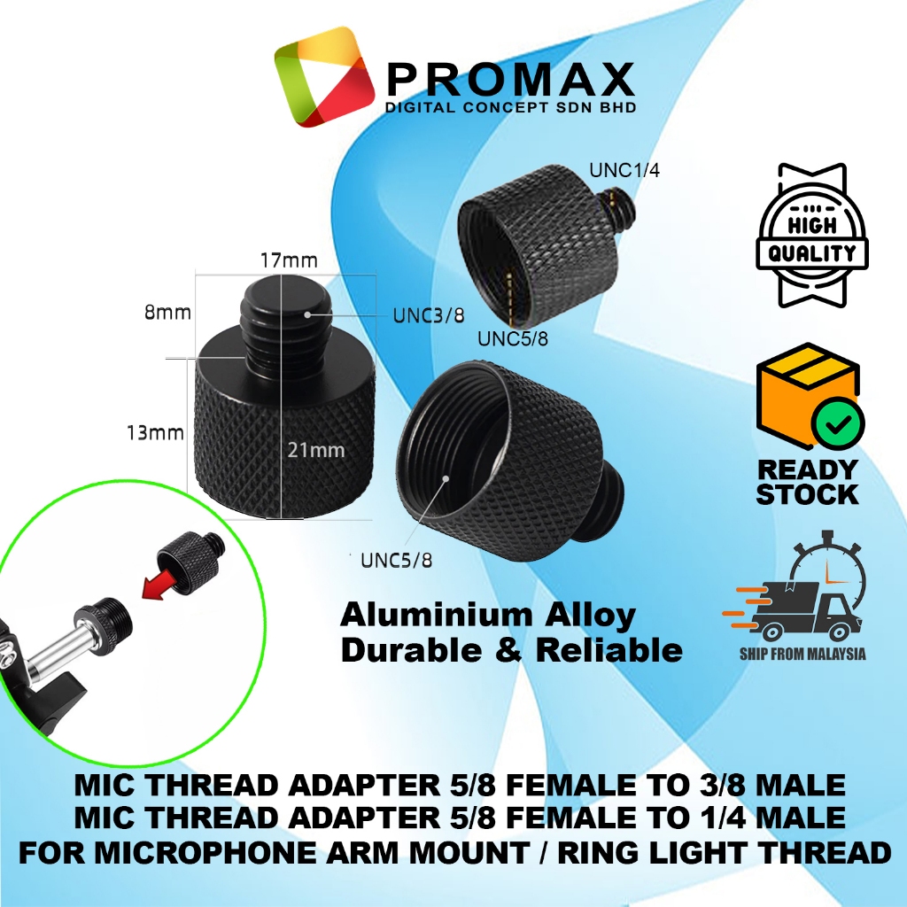 Mic Thread screw Adapter 5/8 Female to 3/8 & 1/4 Male for Microphone ...