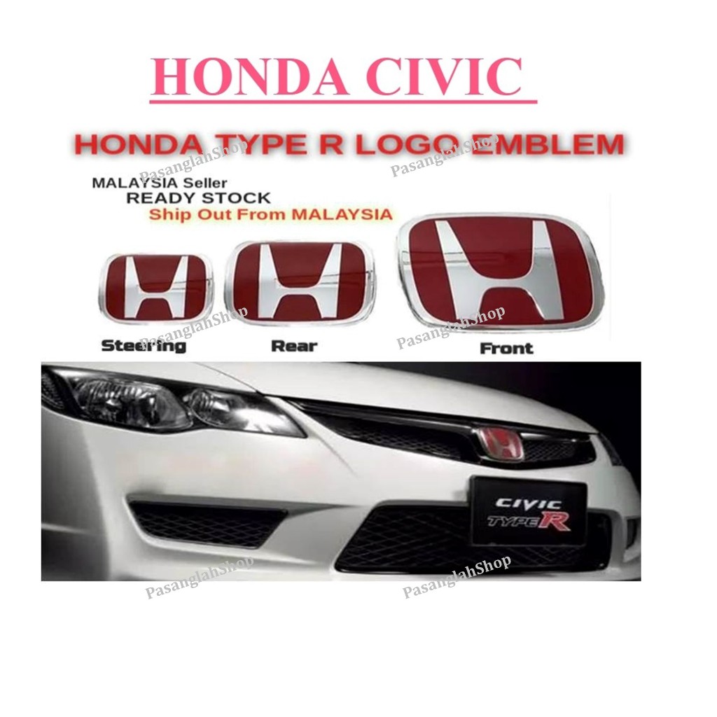 HONDA CIVIC FD FD2 2006-2011 TYPE R FRONT AND REAR LOGO RED COLOR ...