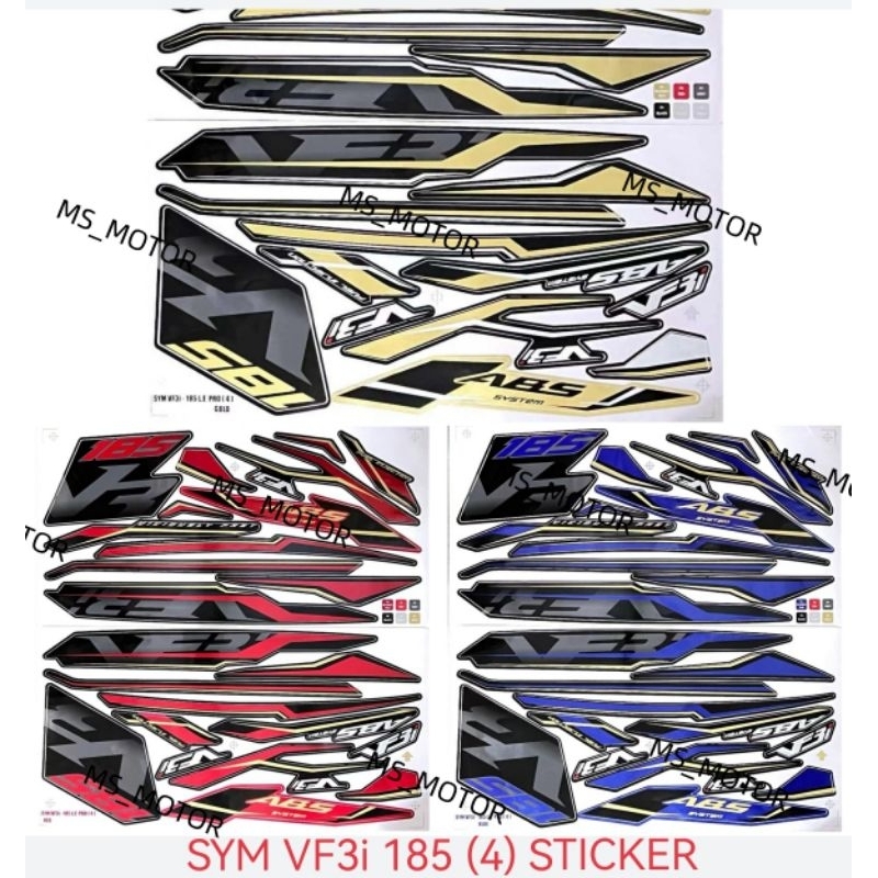 SYM VF3i BODY COVER STICKER STRIPE COVER SET VF3i 185 (4) GOLD RED BLUE ...