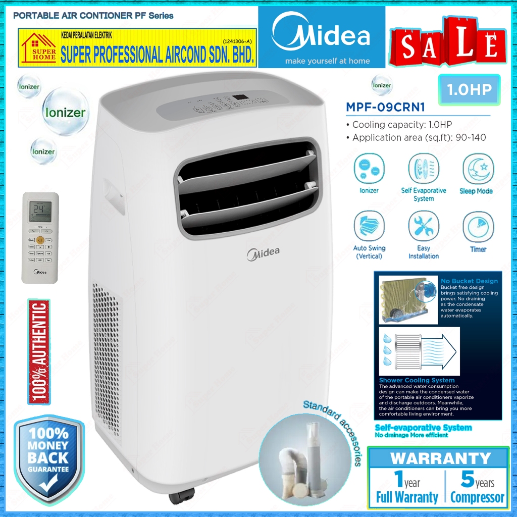 Midea 1.0hp Portable Air Conditioner MPF-09CRN1 ((ionizer)) Portable ...