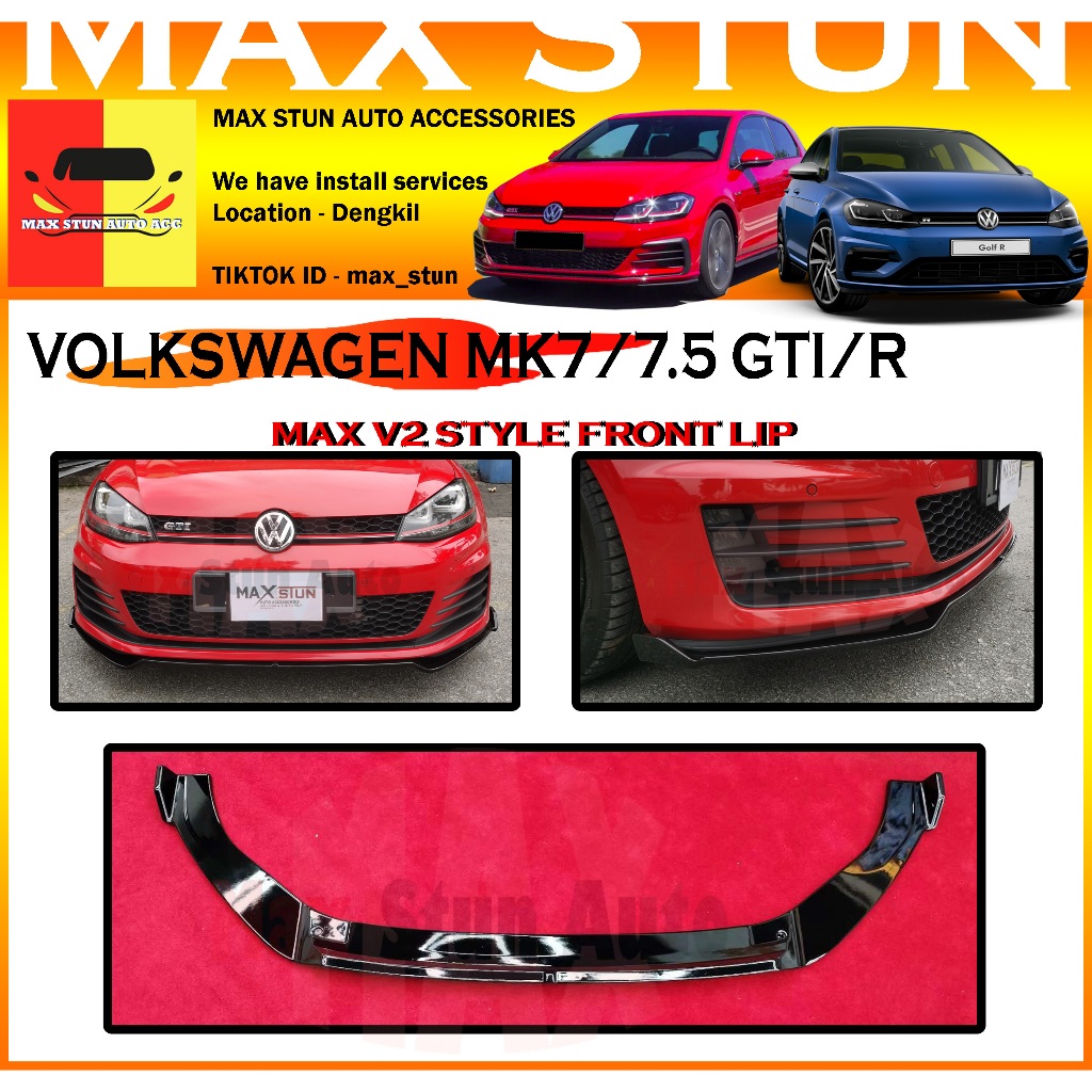 VOLKSWAGEN GOLF MK7 MK7.5 GTI R MAXTON V2 STYLE FRONT LIP LIP DEPAN ...