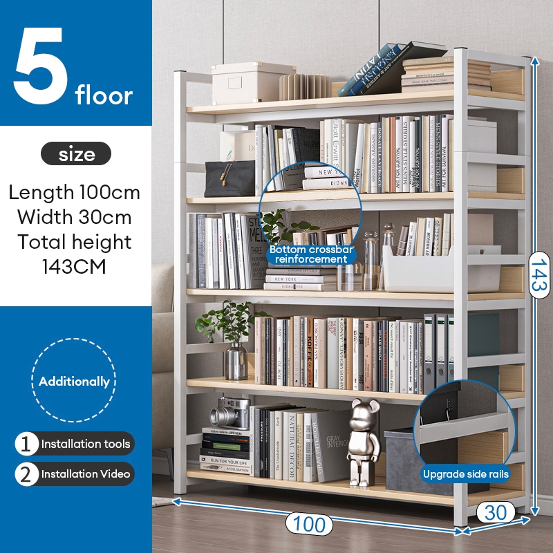 5/4 Tier Book shelf Rack Modern Wood Home Office Metal shelf Display ...