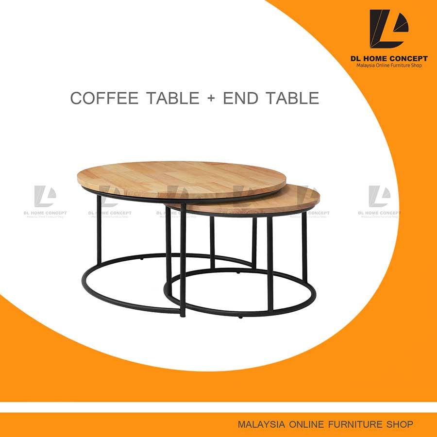 DL Home Concept Coffee Table+End Table Solid Top with Metal Leg ...