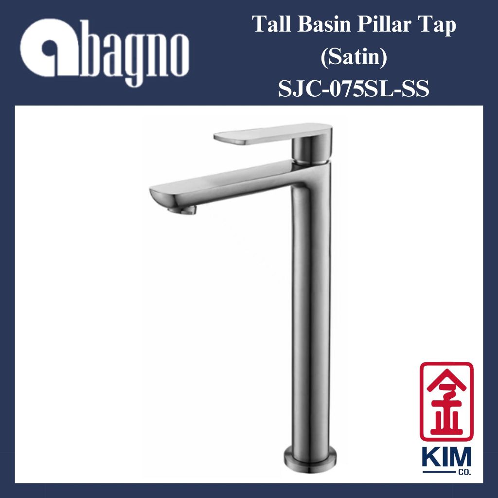 Abagno Stainless Steel 304 Tall Basin Pillar Tap (SJC-075SL-SS) | Basin ...