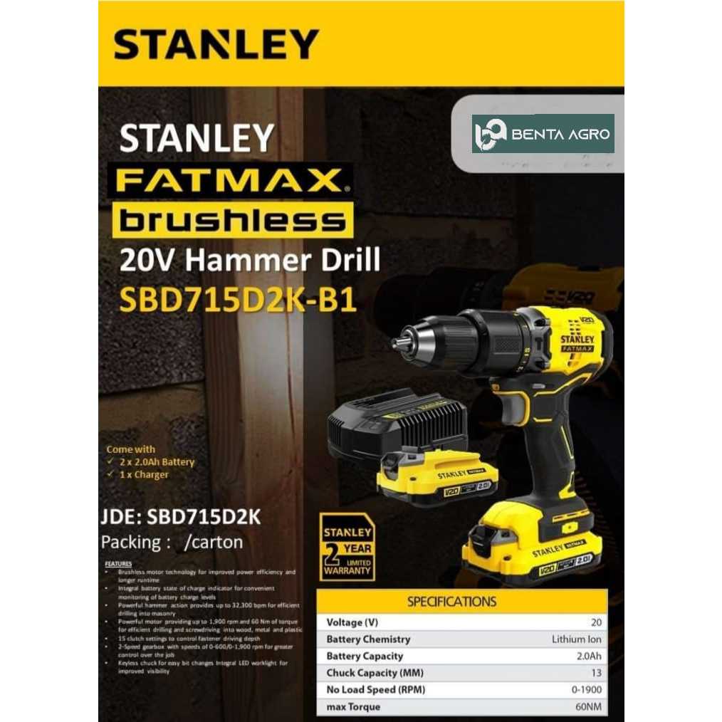 STANLEY 20V BL HAMMER DRILL (SBD715D2K-B1) | Shopee Malaysia