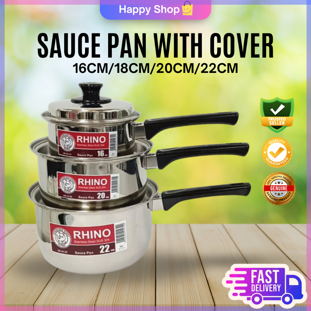 RHINO Stainless steel sauce pan with handle & cover | Shopee Malaysia