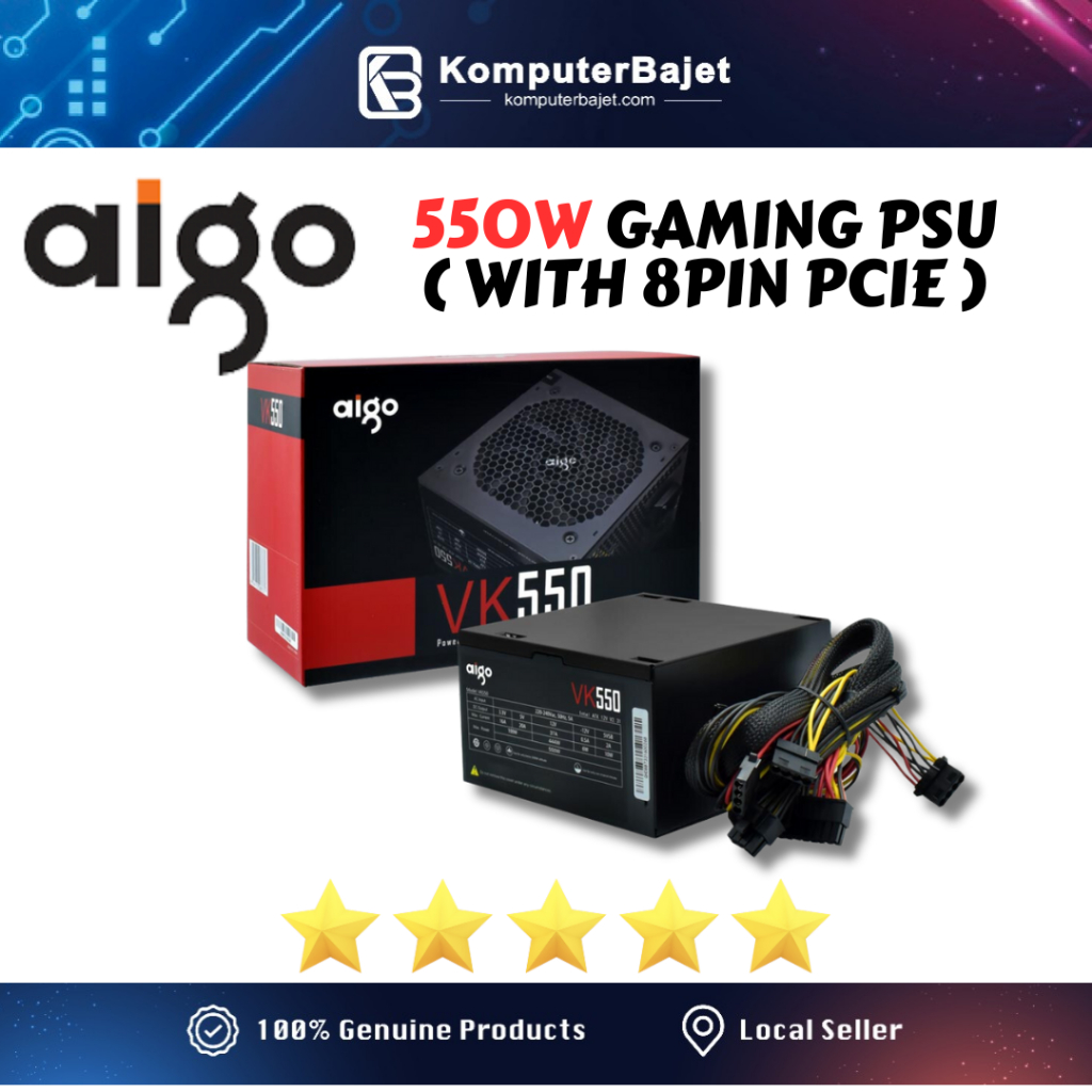 AIGO VK550 GAMING PSU 550W PCIE 8PIN GTX RTX NVIDIA AMD i5 i7 500W 600W fsp game | Shopee Malaysia
