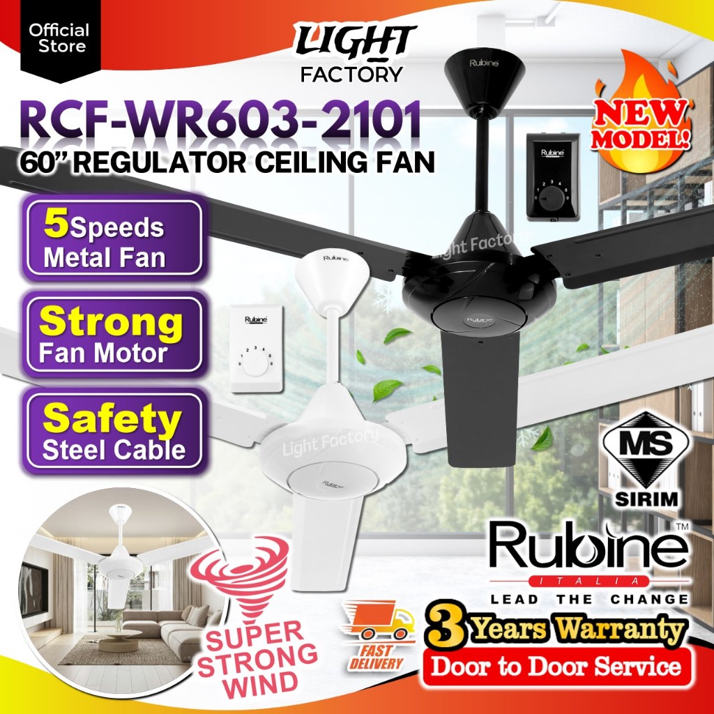 🔥NEW🔥RUBINE Fan RCF WR603-2101 White 60" 3 Blades 5 Speeds AC Motor ...
