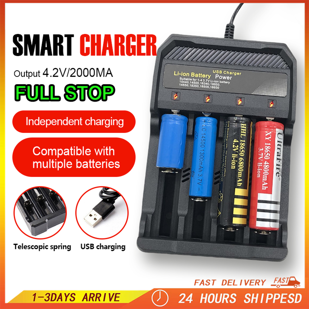 4.2V 4 Slots 18650 14500 Lithium Ion Battery Charger Portable Travel ...
