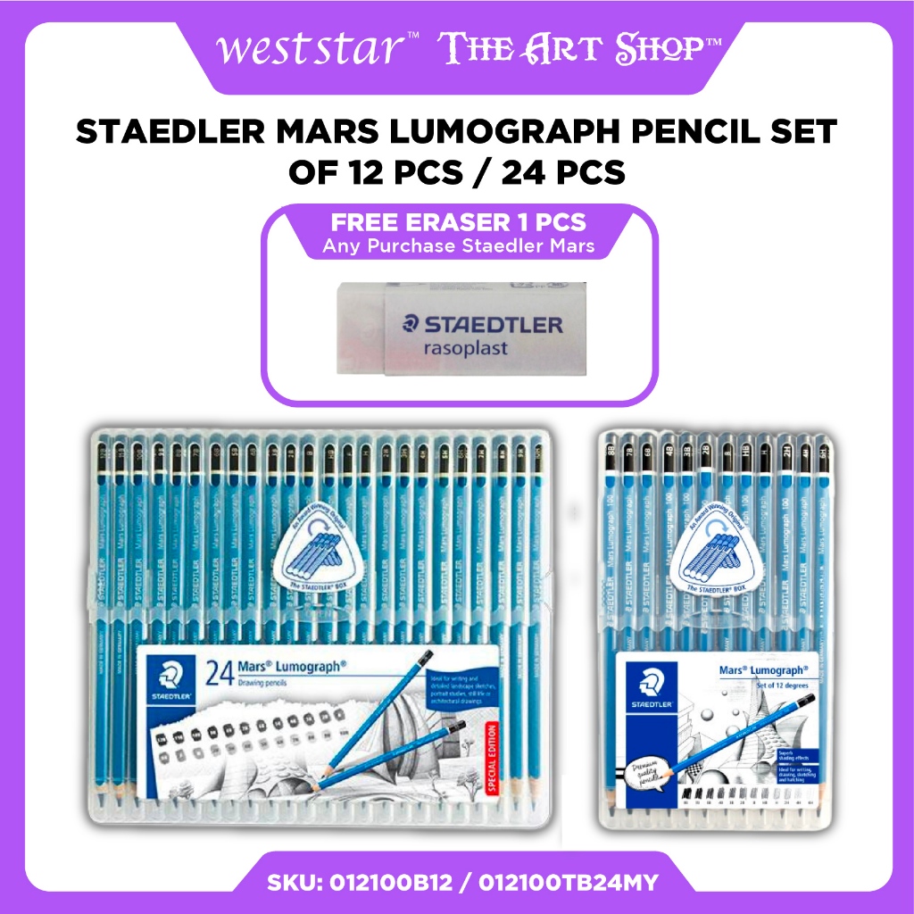 [Weststar TAS] Staedtler Mars Lumograph Pencil Set of 12pcs / 24pcs (10H to 12B) | Shopee Malaysia