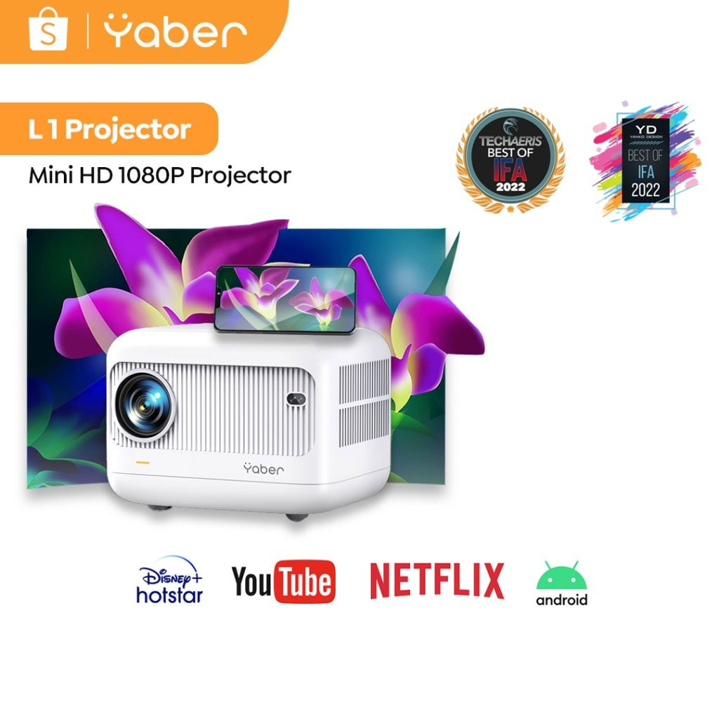 YABER L1 Lifestyle Projector , 250 ANSI Lumens, Android TV 9.0, 5W X 1 ...