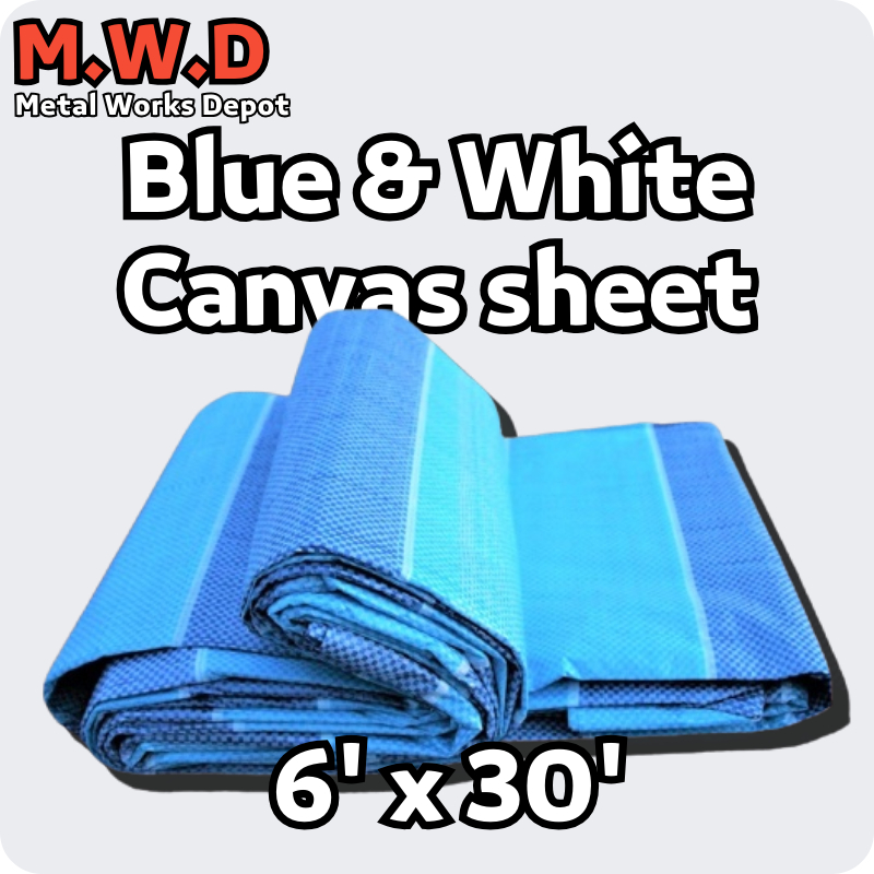 Blue White Canvas Sheet Tarpaulin 6 Feet x 30 Feet/ 6 Kaki x 30 Kaki ...