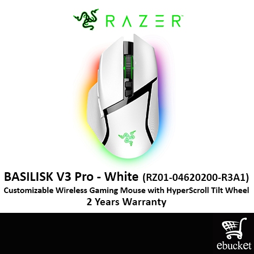 Razer Basilisk V3 Pro White (RZ01-04620200-R3A1) Customizable Wireless ...