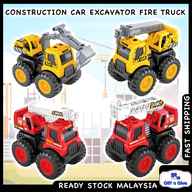 Construction Car Excavator Fire Truck Rescue Cars Toy Inertia Push ...
