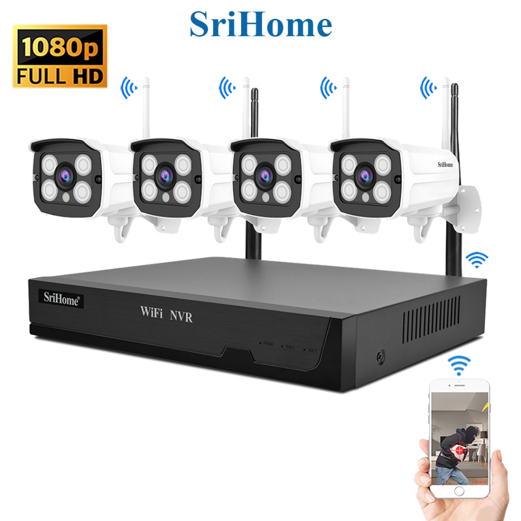 SriHome CCTV NVR 4 Channel Wifi Wireless Security System + 4pcs Camera ...
