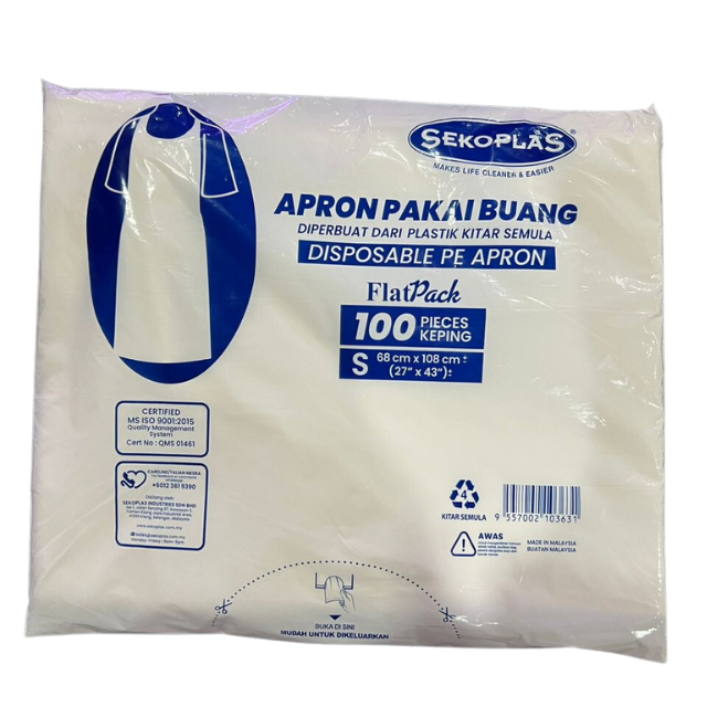 [Bundle Deal] Sekoplas White HD Disposable Apron - S (16 packets X 100 ...