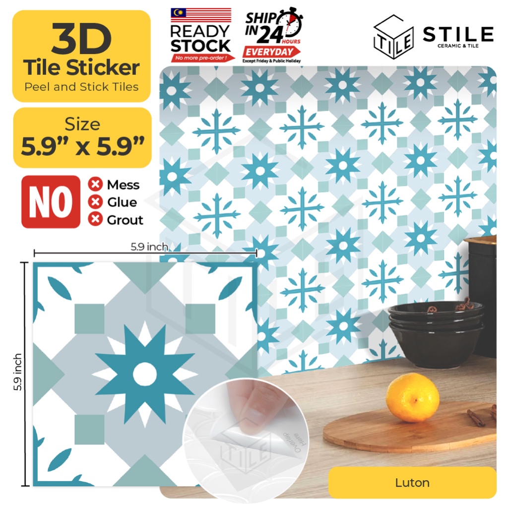Luton 3D Tiles Sticker Kitchen Bathroom Wall Tiles Sticker Self ...