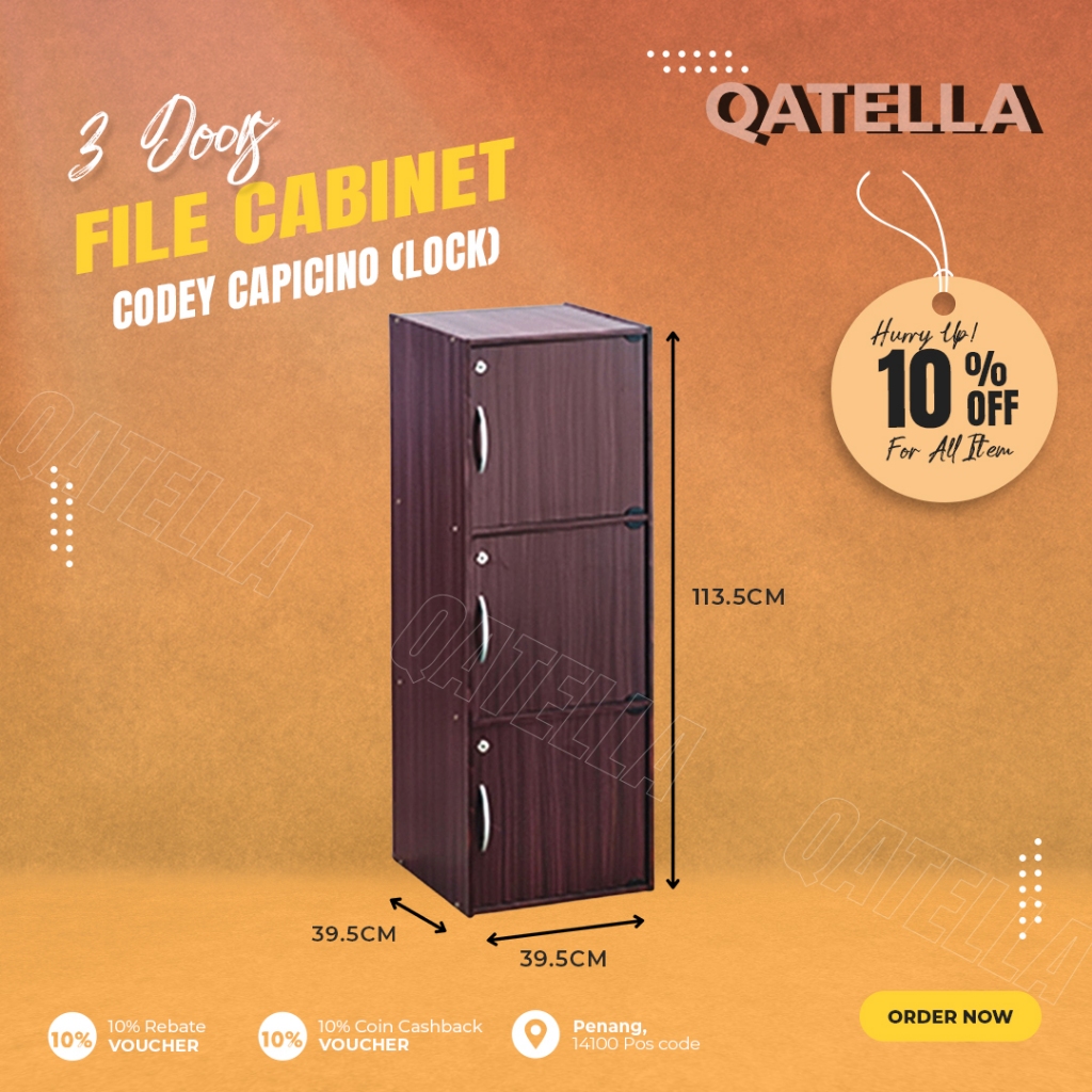 Qatella 3 Doors Shelf cabinet /3 Compartment Shelf with Doors/3 Kotak ...