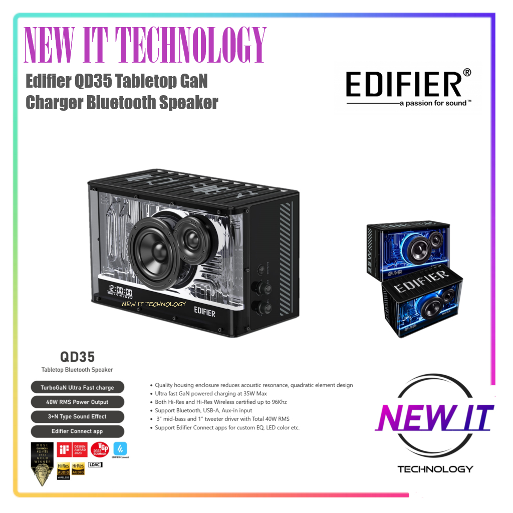 Edifier QD35 Tabletop 40W RMS Bluetooth Speaker GaN Charger 35W Max ...