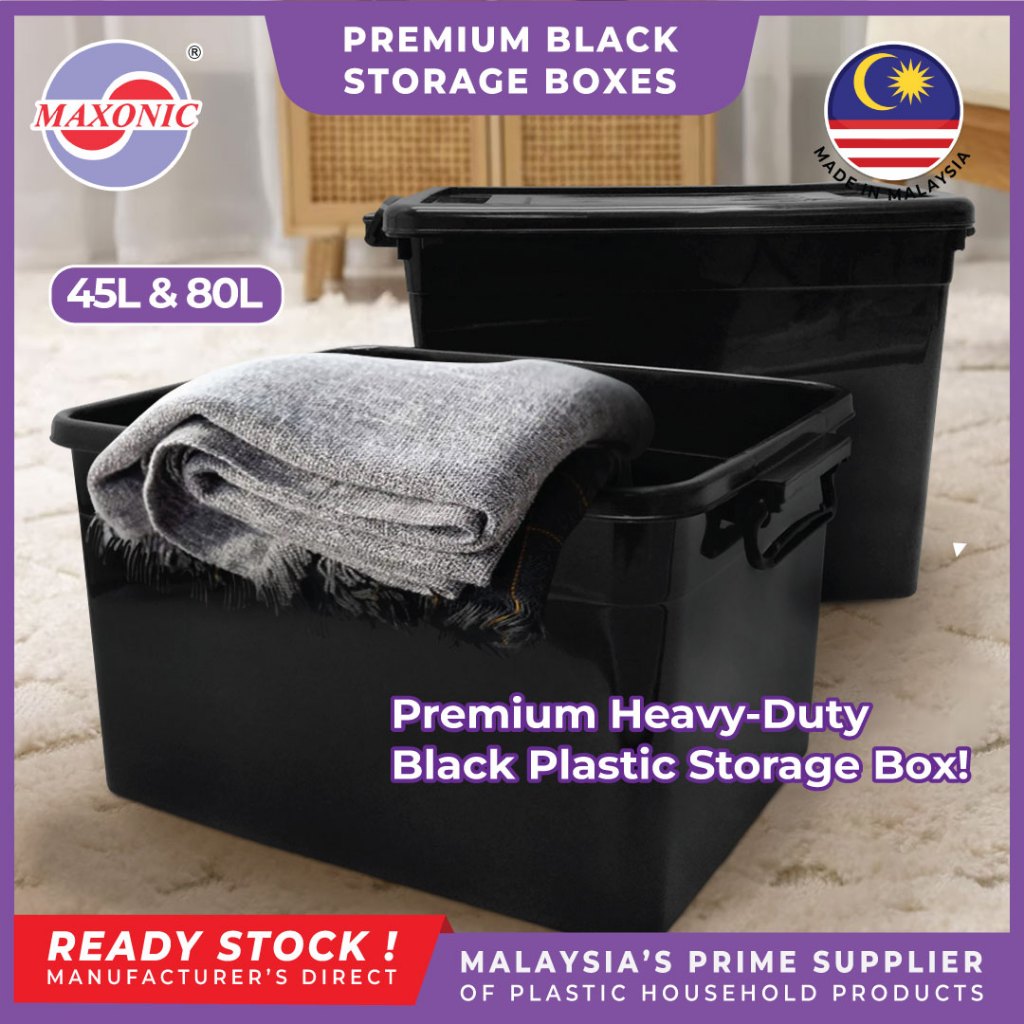 MAXONIC 46L/80L BLACK PLASTIC STORAGE BOX | KOTAK SIMPANAN PLASTIK ...