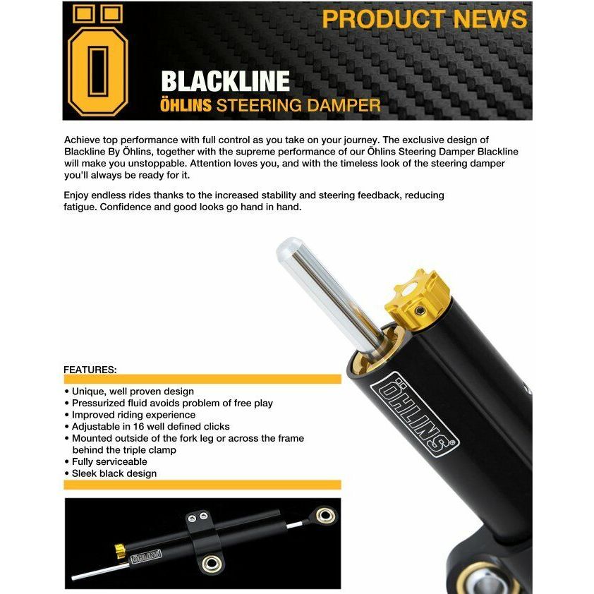 Ohlins BLACKLINE Universal Steering Damper SD007 63 MM Stroke 100% ...