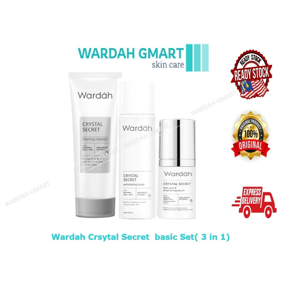 Wardah Crystal Secret ( 3 in 1 Basic set ) cleanser,serum,Toner ...