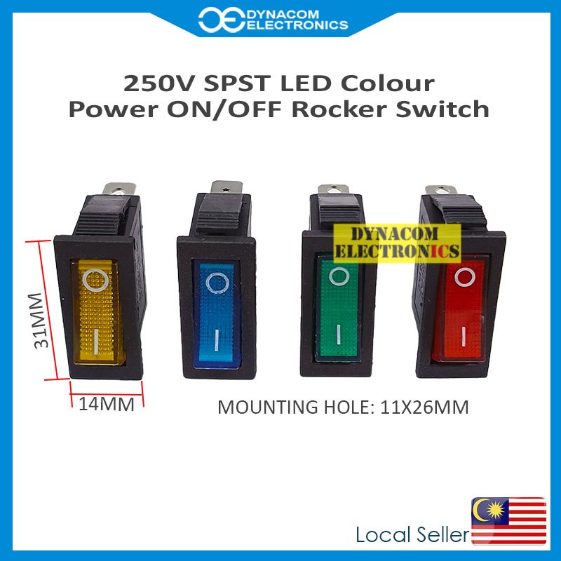 3-Pin SPST ON/OFF Colour Light Rocker Power Switch For Appliances ...