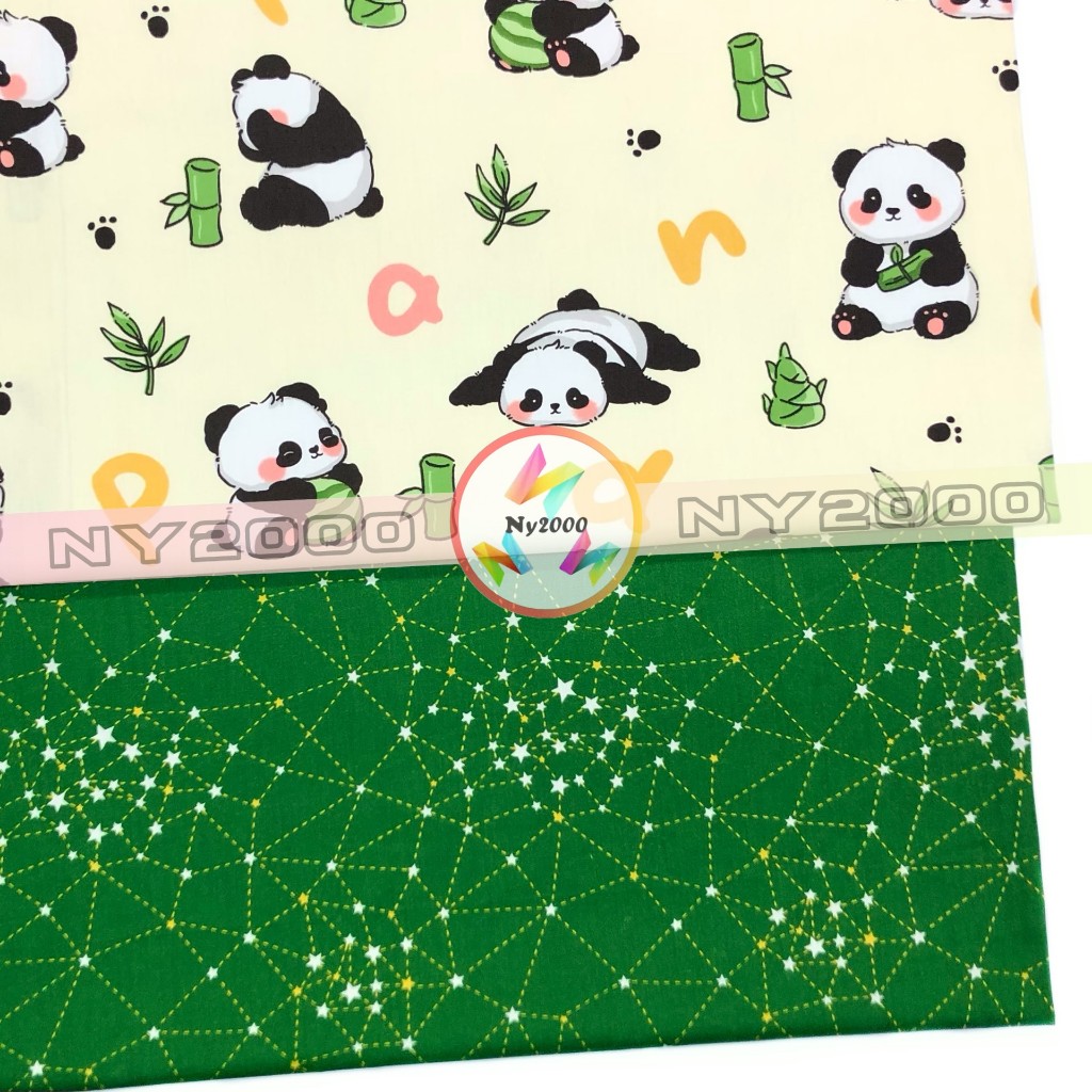 Kain Comb Cotton Panda & Bintang (Bidang 60 inci) / Cute Panda Bamboo ...