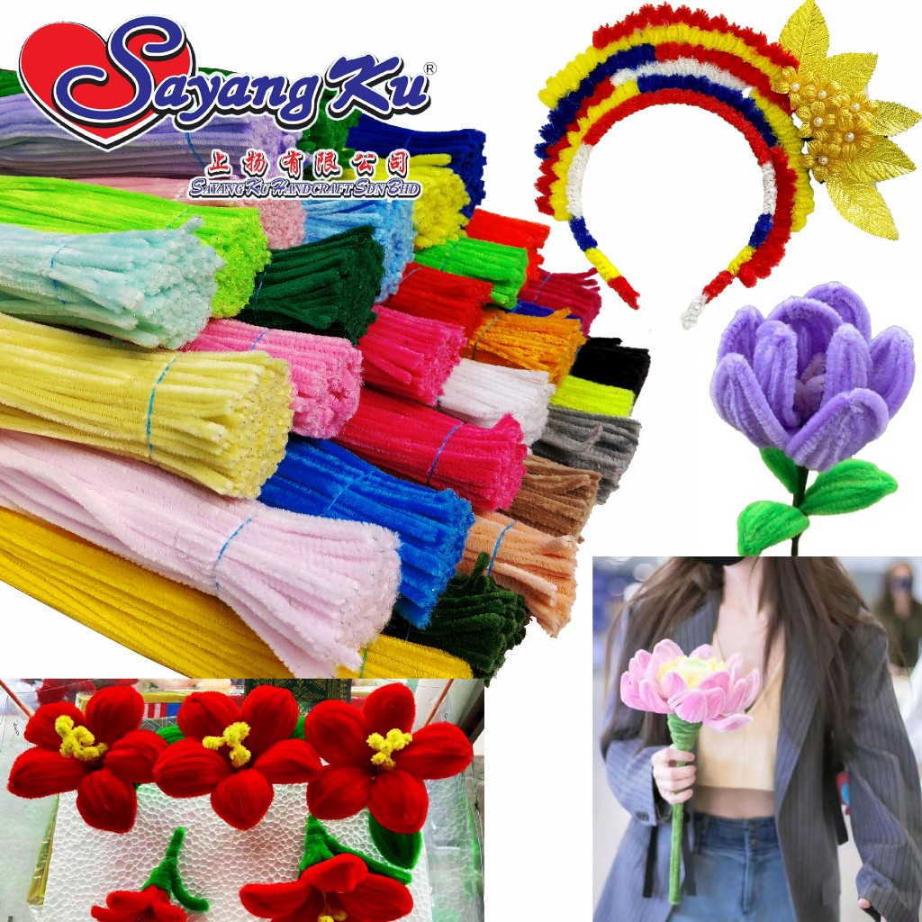 (10pcs) 6mm (Size Tebal) Colorful Chenille Stems / Dawai Bulu warna warni DIY / Pipe cleaner ...