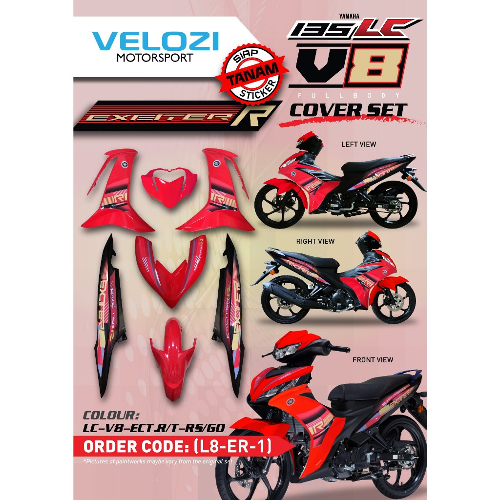 MOTORCYCLE COVERSET BODYSET LC135 LC V8 EXCITER R MERAH RED IRONMAN L8 ...