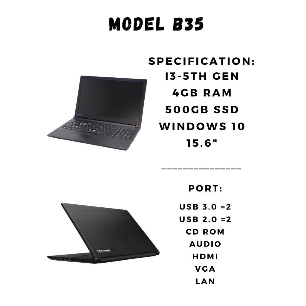 LAPTOP TOSHIBA DYNABOOK B35 ( i3-5TH GEN , 4GB RAM , 500GB SSD , NO ...